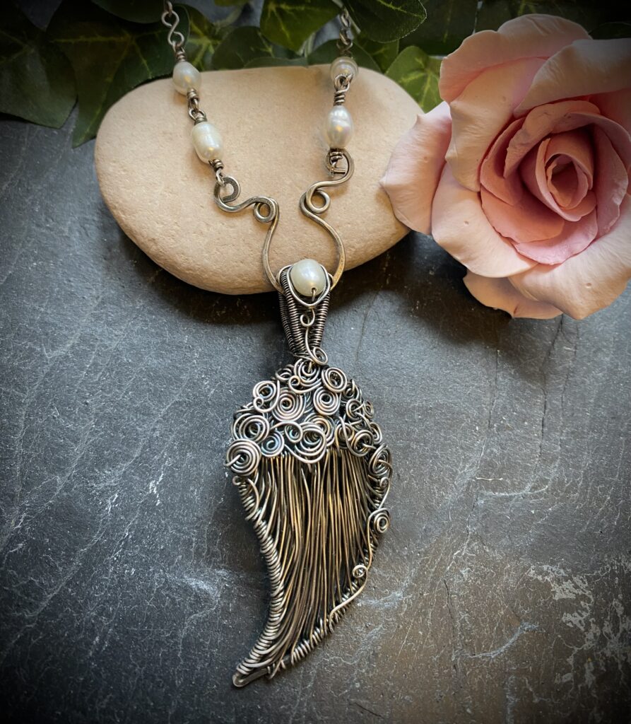 Handcrafted Silver-Filled Angel Wing Necklace with Vintage Pearls ...